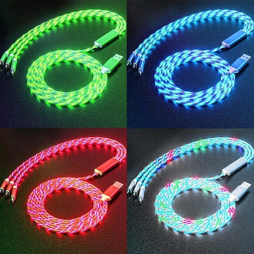 4PCS LED Flowing Light Up Charger Cable, 3 in 1 Multi-Connector ...