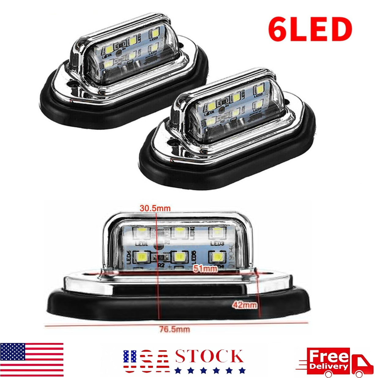 4PCS LED License Plate Light, 12V-24V DC Waterproof 6-SMD Lamp ...