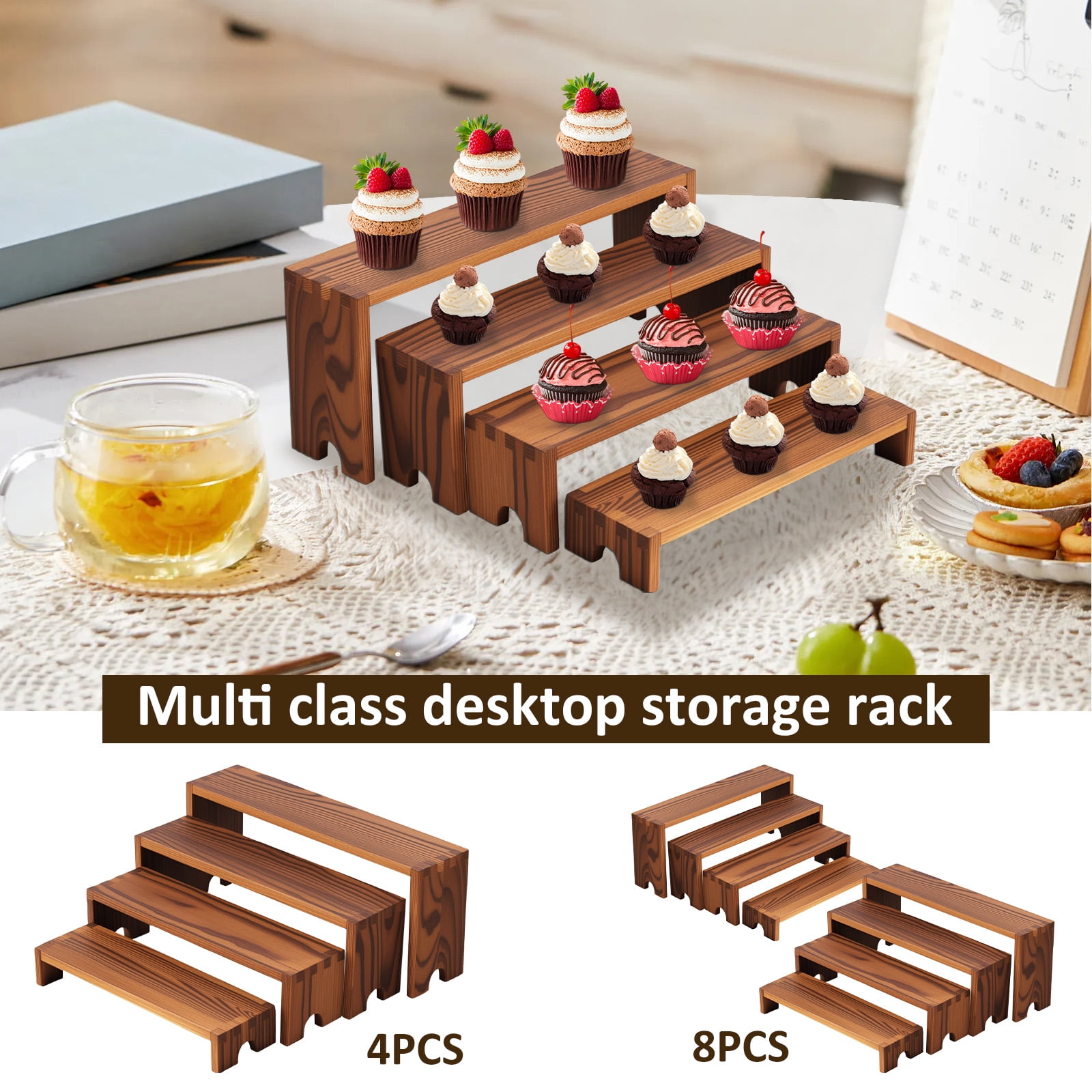 4PCS Large Display Wood Risers Wooden Stand 4 Tier Wood Racks ...