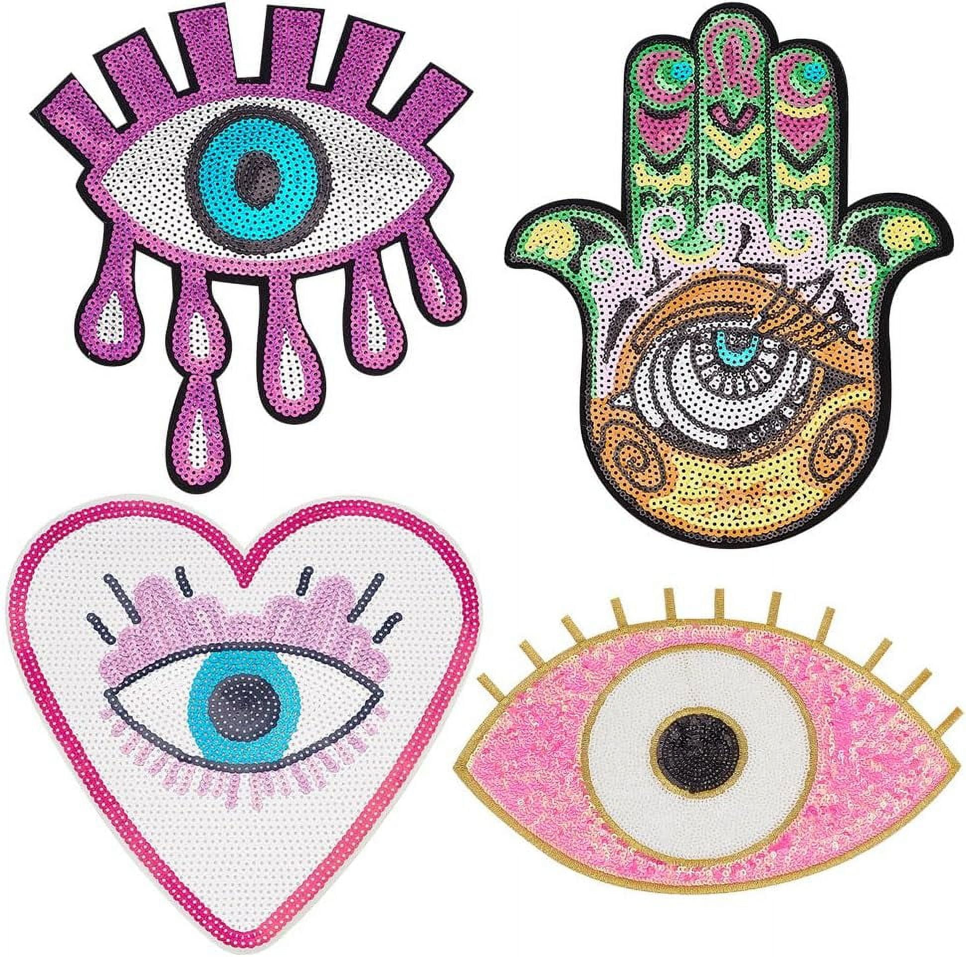 4PCS Large Evil Eyes Embroidered Applique Patches Evil Eyes Heart ...
