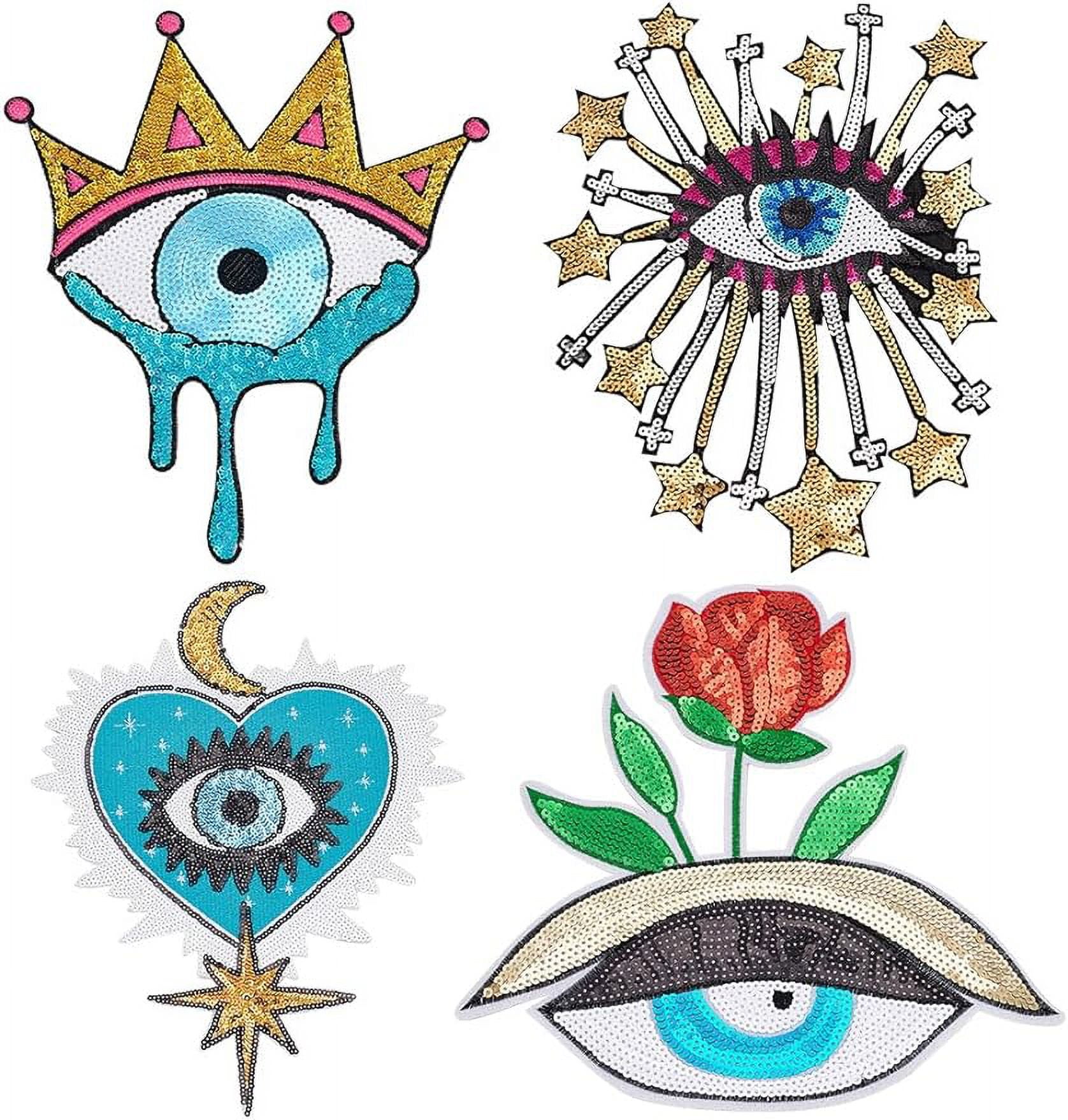 4PCS Large Evil Eyes Embroidered Applique Patches Flowers on Eyes ...