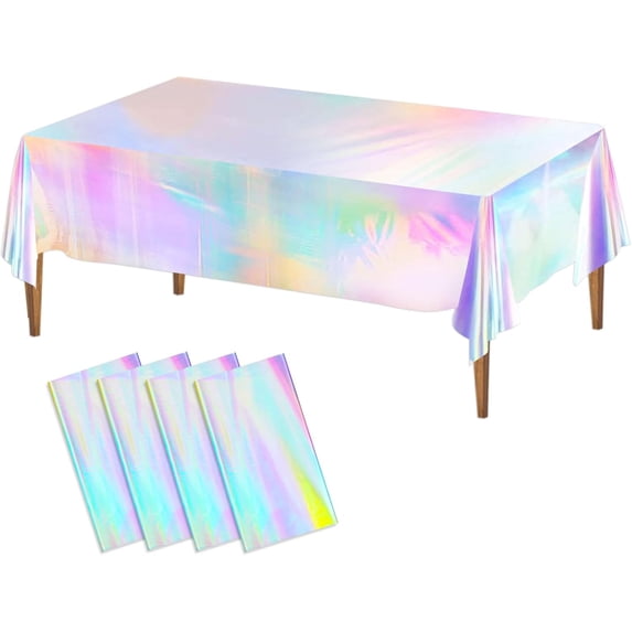 4PCS Laser Disposable Table Covers - Iridescent Plastic Tablecloths for ...