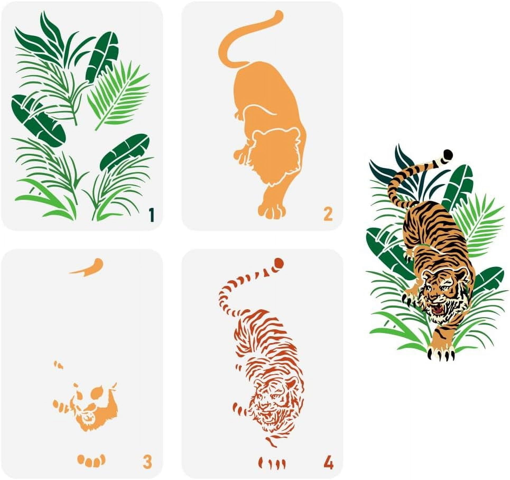 4PCS Layered Tiger Stencils for Painting 8.3x11.7inch Large Tiger ...