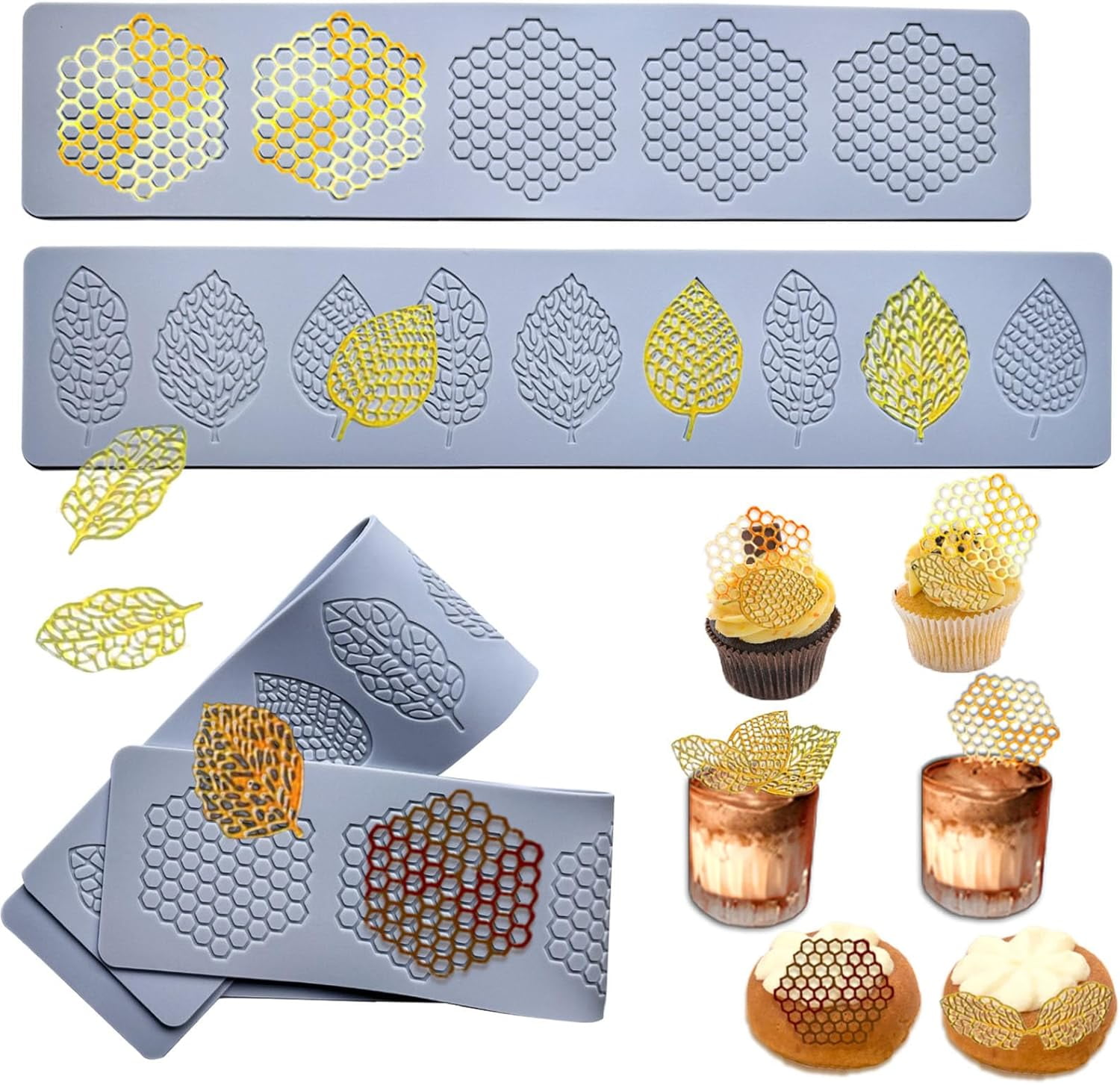 4PCS Leaf and Honeycomb Mold,Tuile Molds Silicone Honeycomb Baking Mold ...