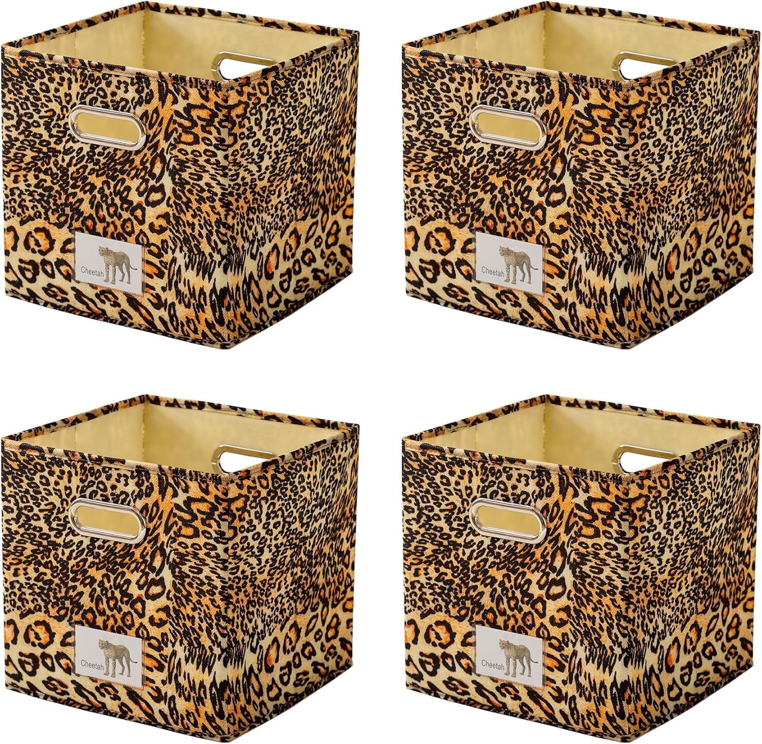 4PCS Leopard Print Storage Cubes, 11 Inch Cute Storage Box Baskets with ...