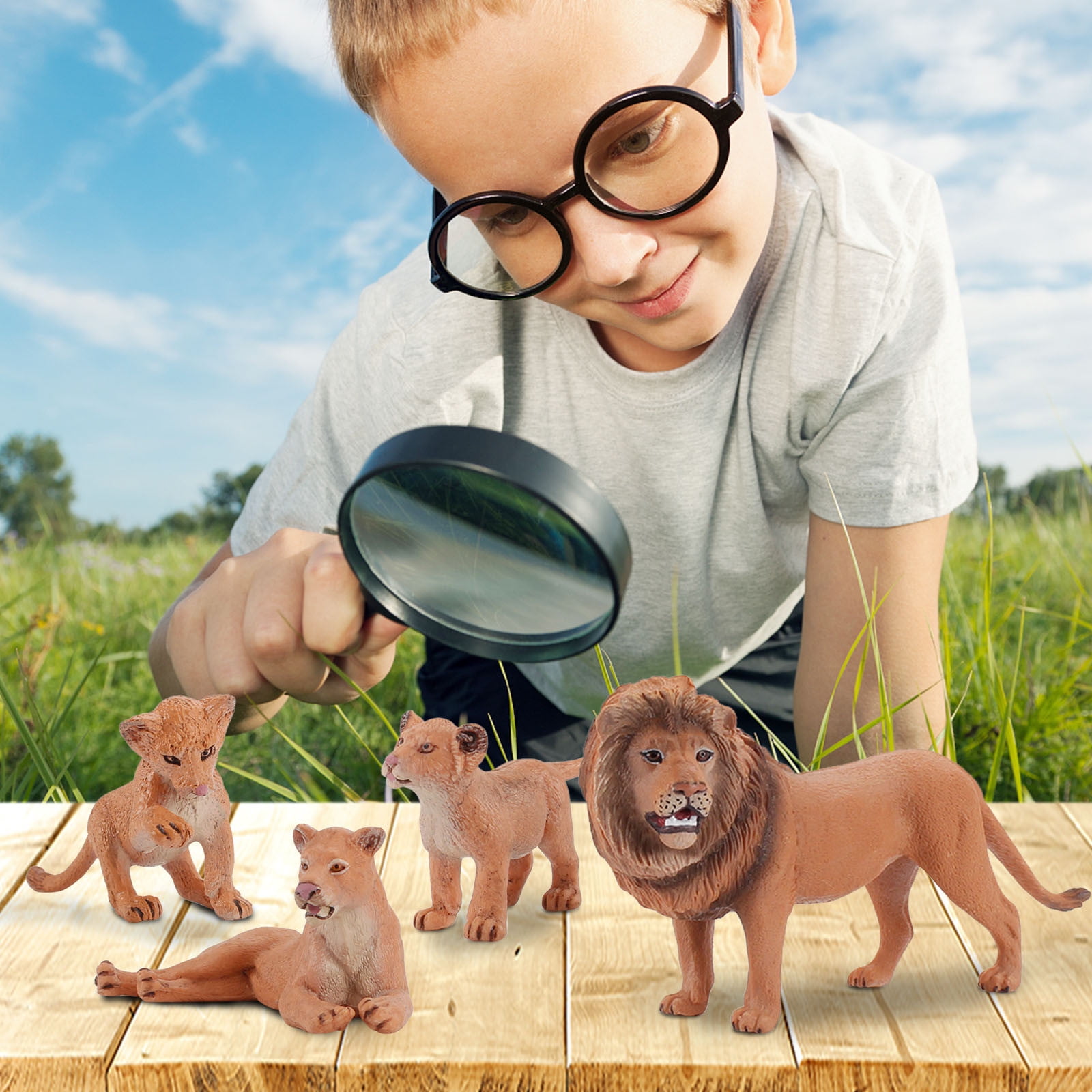 4PCS Li-on Animal Toys Figurines Home Decorate Preschool Educational ...