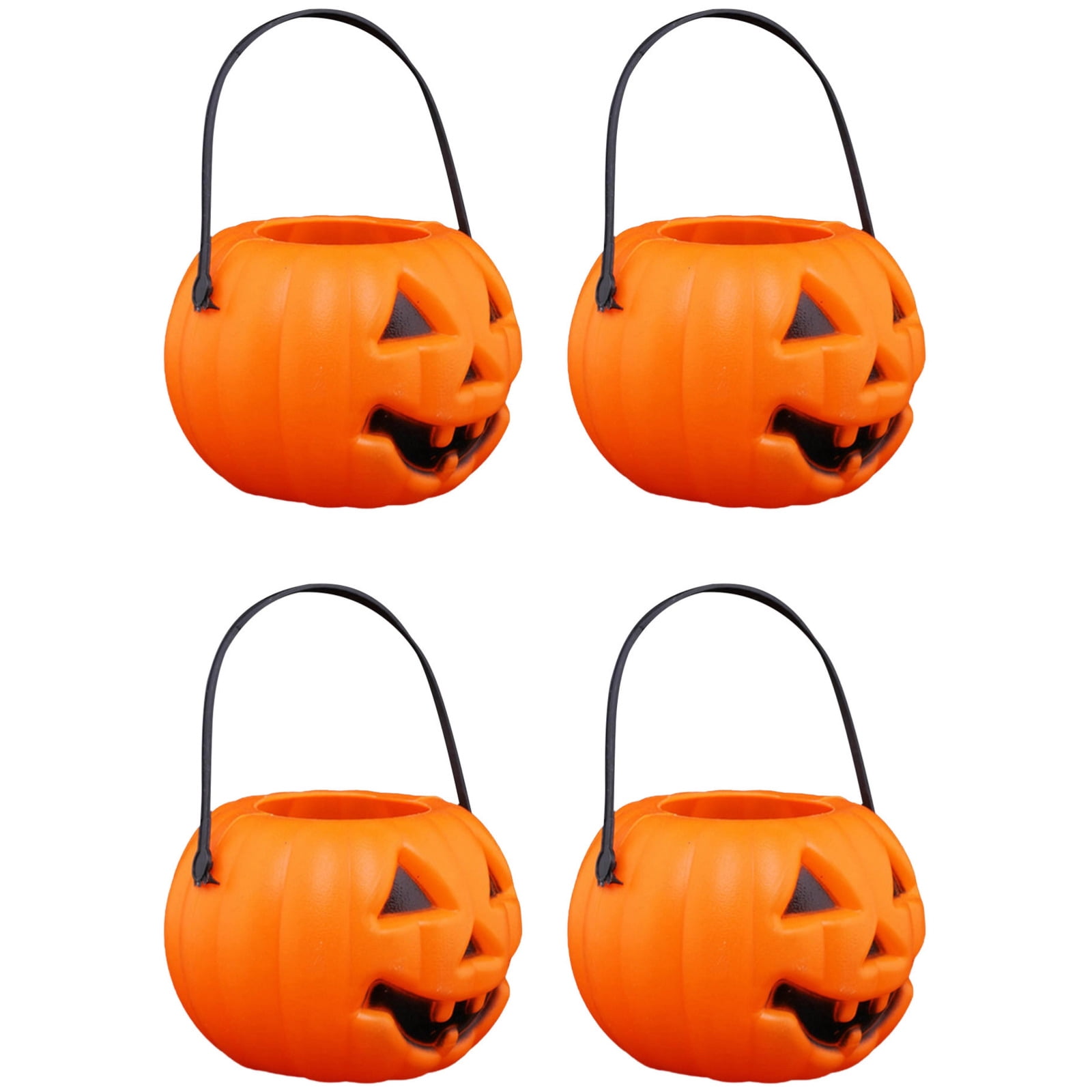 4PCS Lighted Pumpkin Halloween Candy Bucket with Handle, Small Plastic ...
