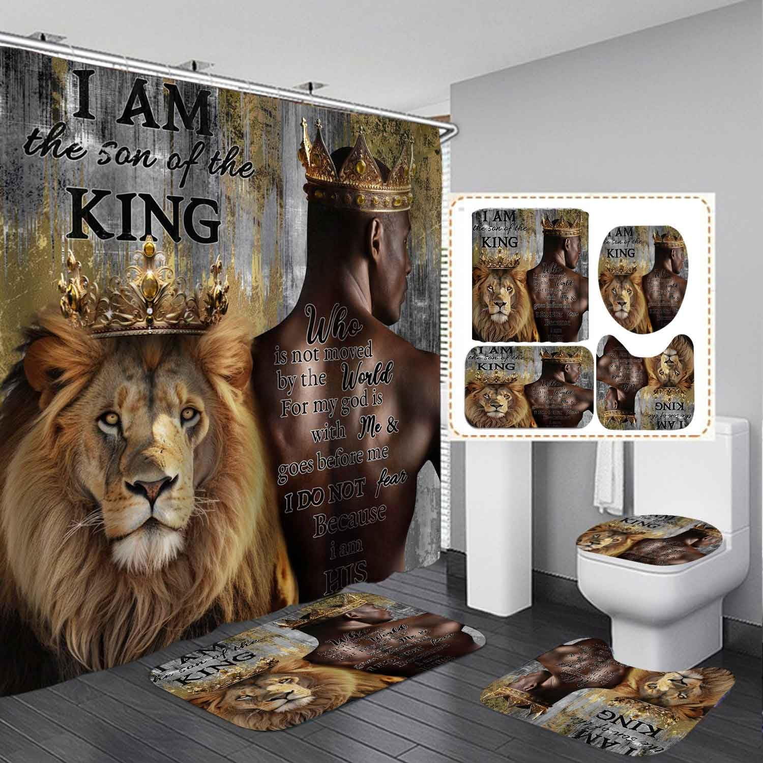 4PCS Lion King Shower Curtain Sets with Rugs, Waterproof Fabric Shower ...