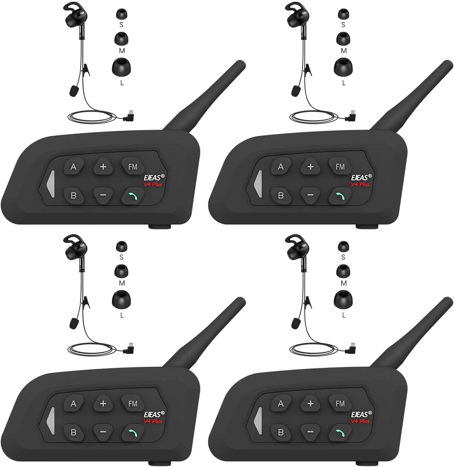 Vnetphone V4C Plus 4-Piece Football Referee Bluetooth Headset Intercom ...