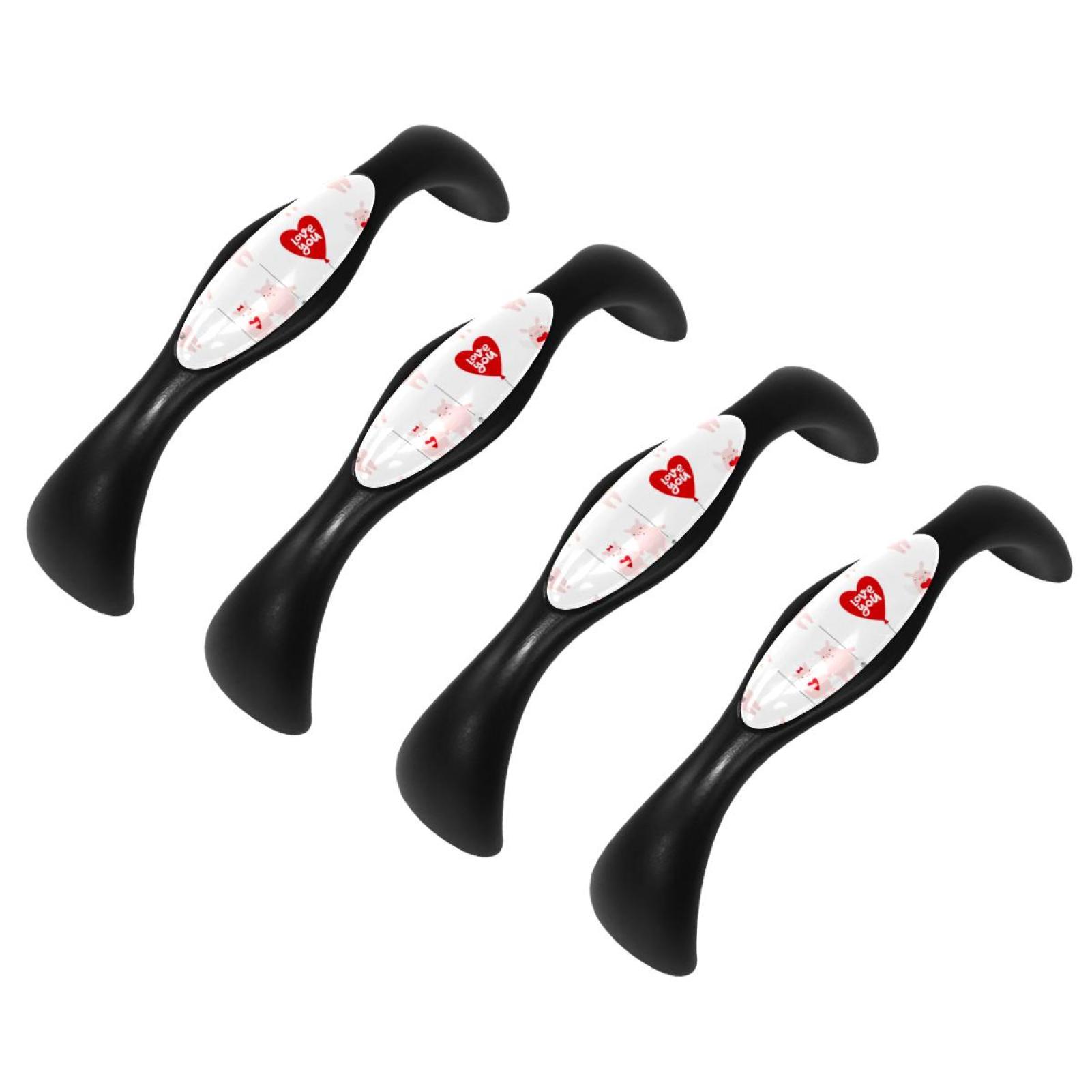 4PCS Lover Couple Pigs Love Arched Drawer Pulls Crystal Glass White ...