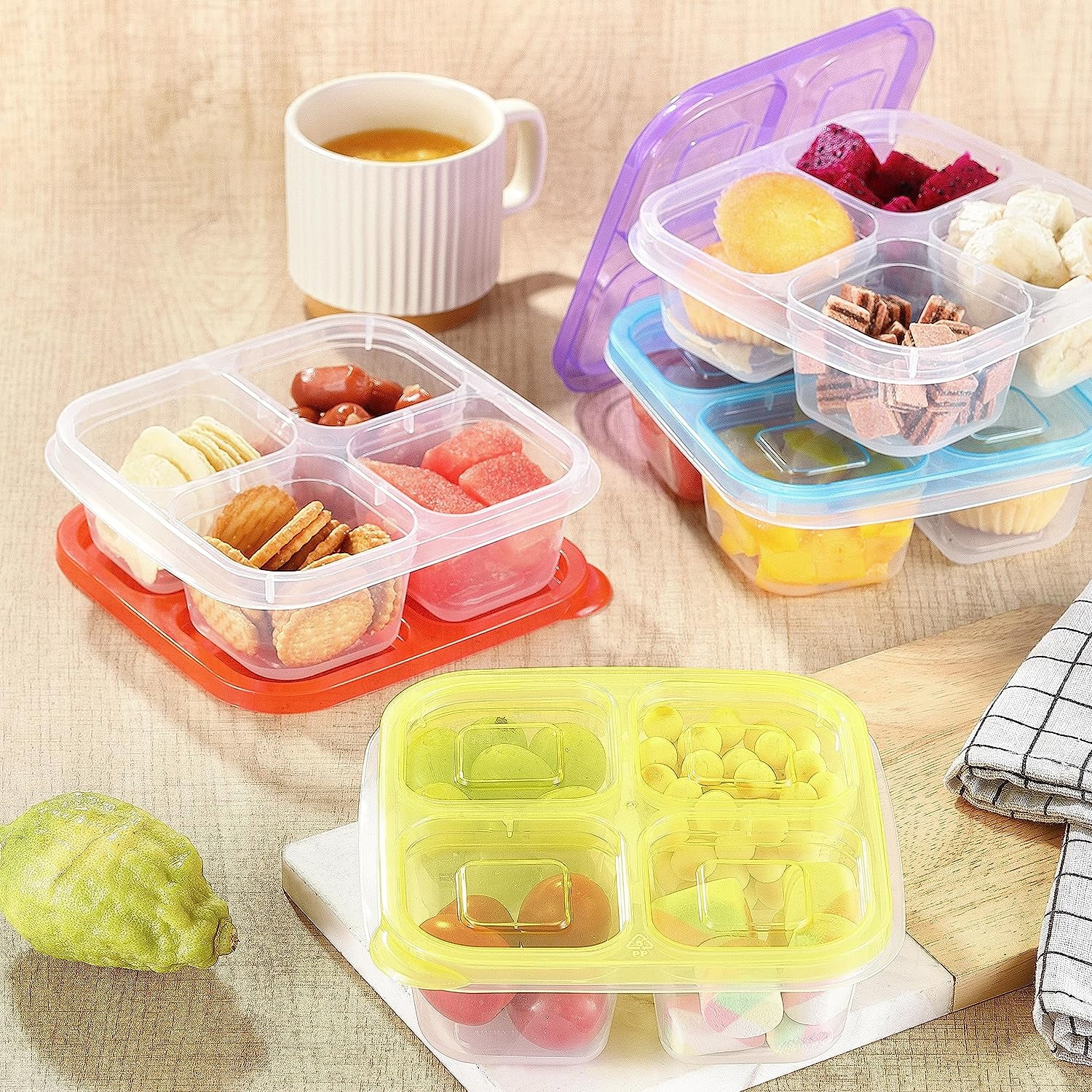 4PCS Lunch Box Reusable Snack Box Food Containers with Lids Divided ...
