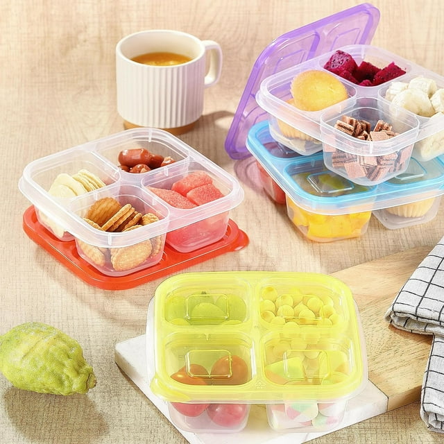 4PCS Lunch Box Reusable Snack Box Food Containers with Lids Divided ...