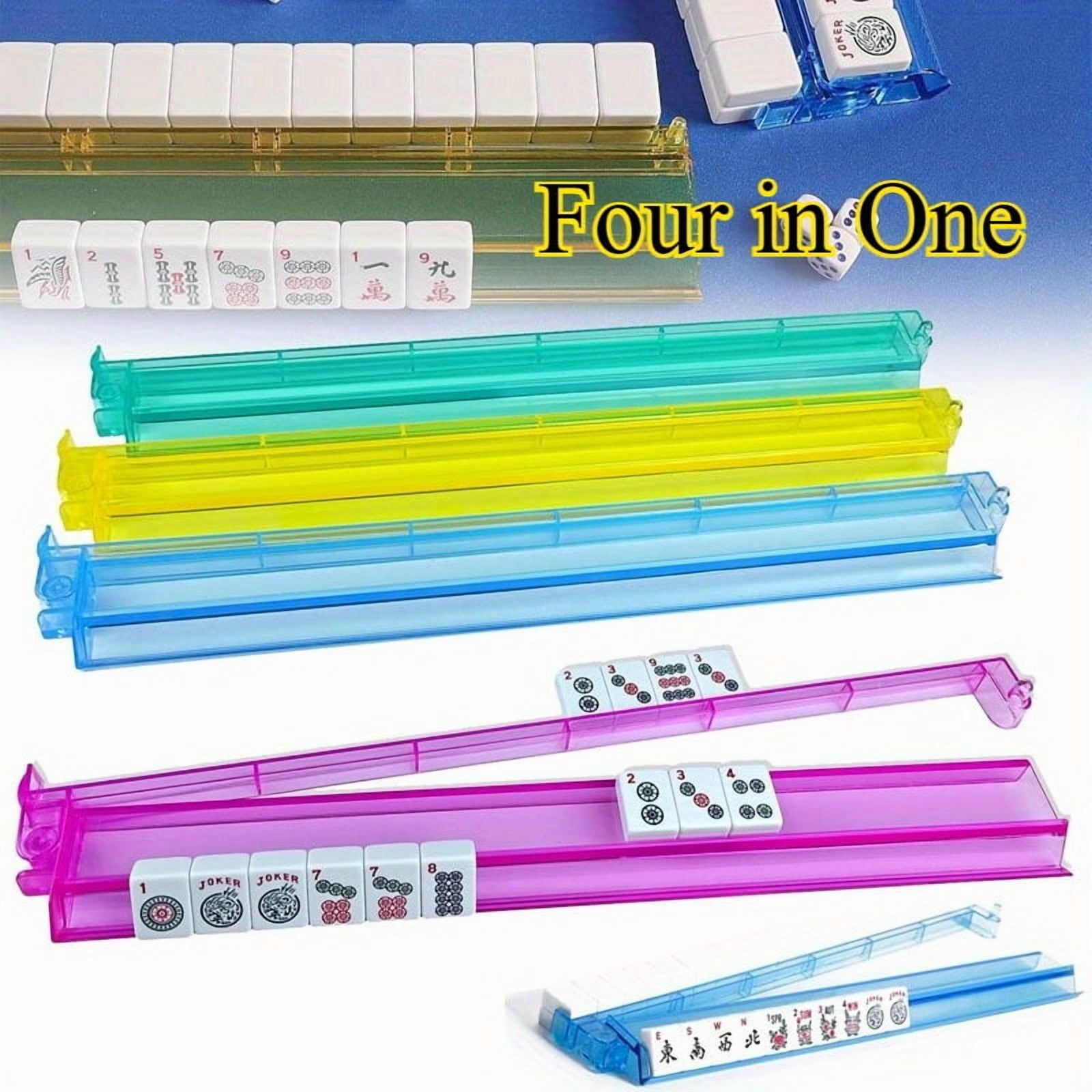 4PCS Mahjong All-in-One Tile Rack & Pusher, Transparent Multi-Color ...