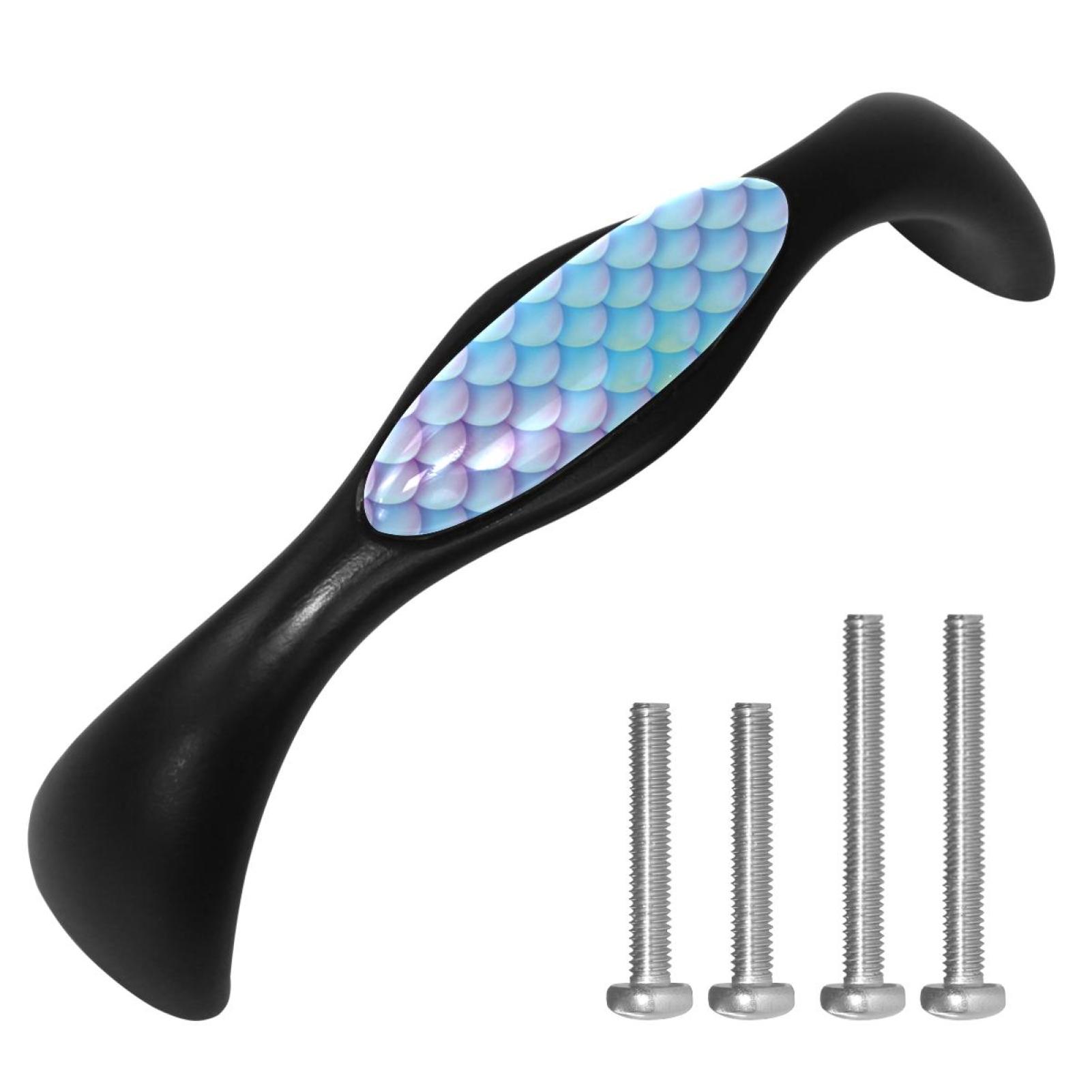 4PCS Marine Mermaid Scales Arched Drawer Pulls Crystal Glass Black ...