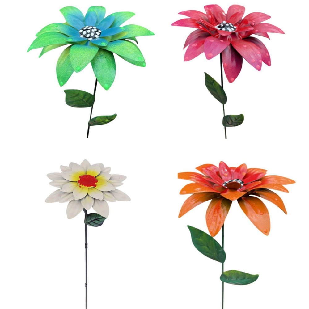 4PCS Metal Flower Garden Stakes Decor, Simulation Outdoor Decor Stake ...