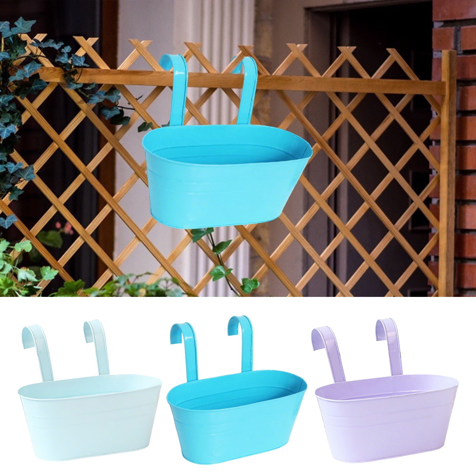 3PCS Metal Hanging Planter for Outdoor - 11.2" Iron Railing Planter ...