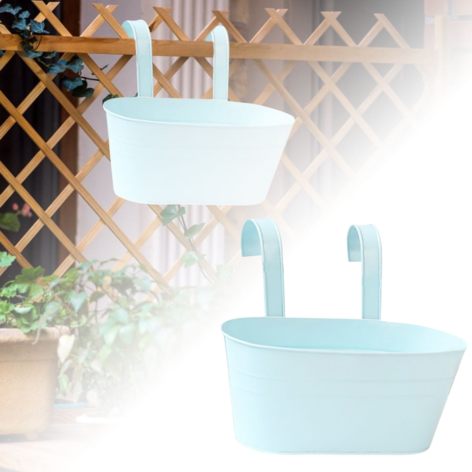 2PCS Metal Hanging Planter for Outdoor - 11.2" Iron Railing Planter ...