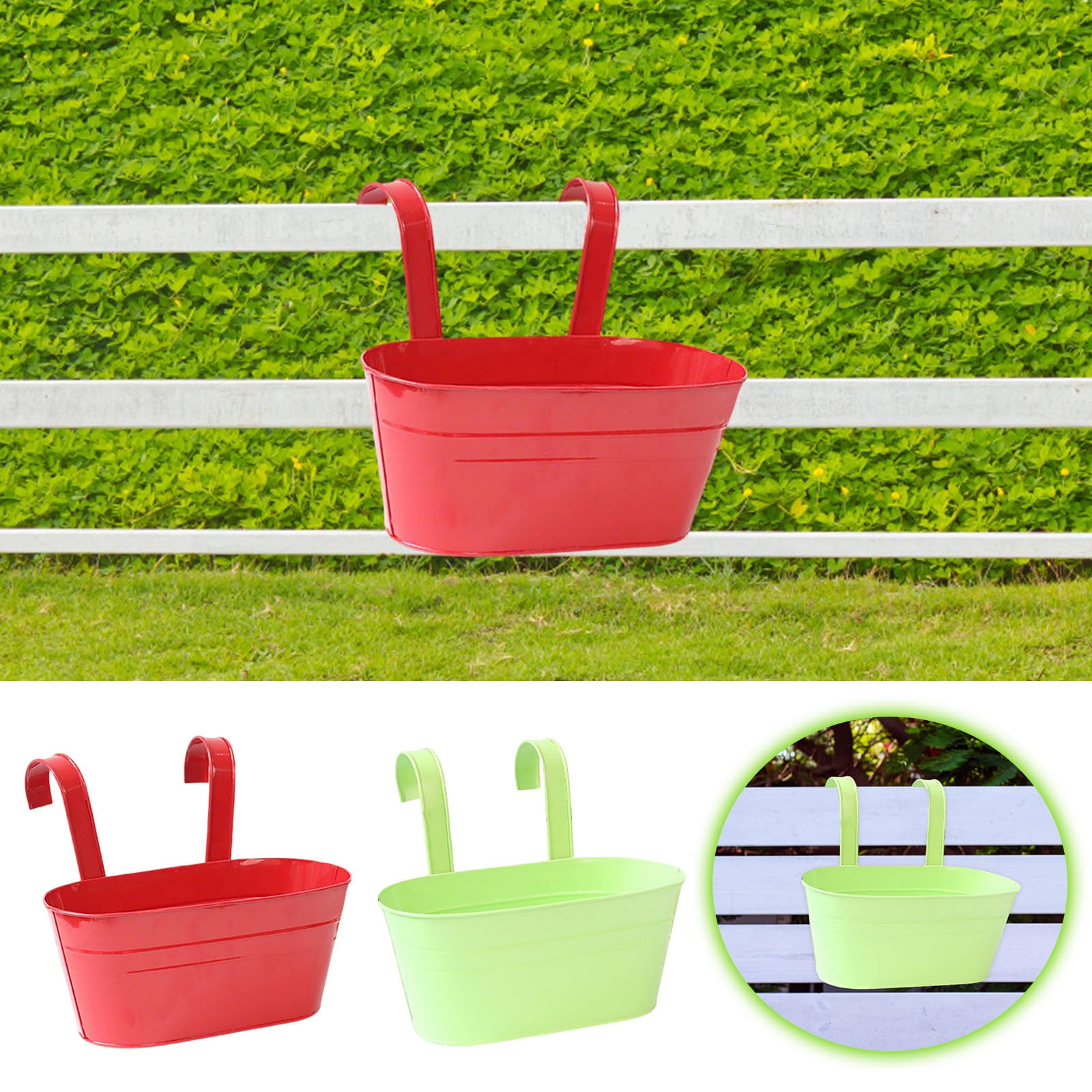 2PCS Metal Hanging Planter for Outdoor - 11.2" Iron Railing Planter ...