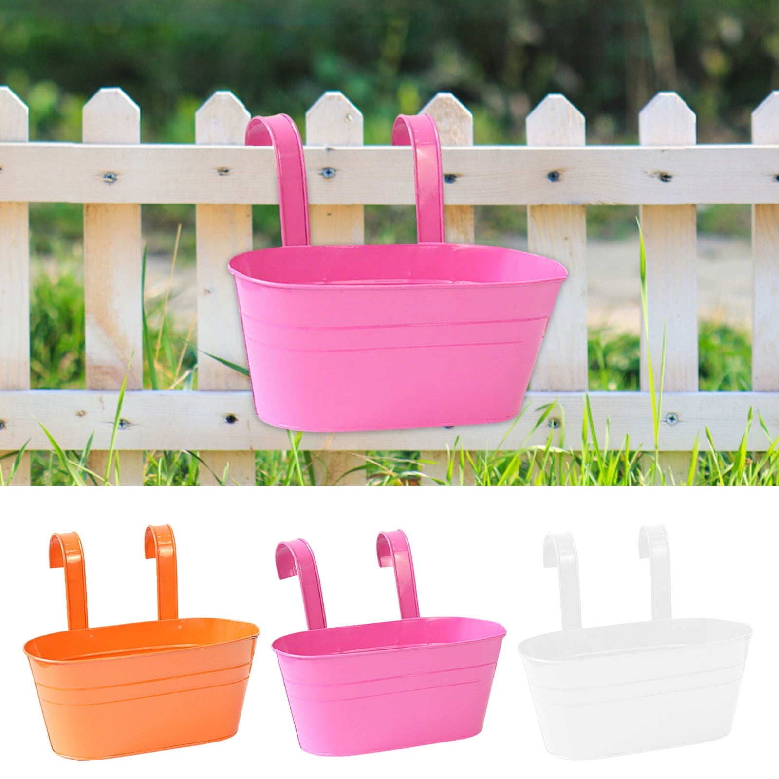 3PCS Metal Hanging Planter for Outdoor - 11.2" Iron Railing Planter ...