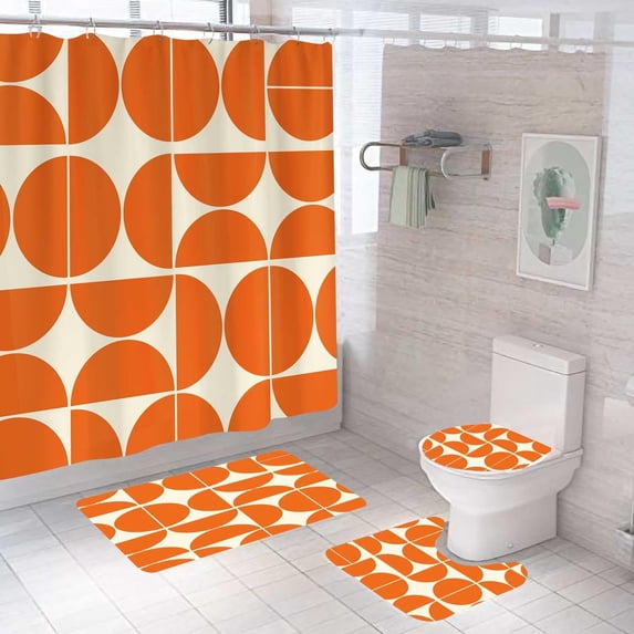 4PCS Mid Century Shower Curtain Sets with Rugs, Abstract Shower Curtain ...