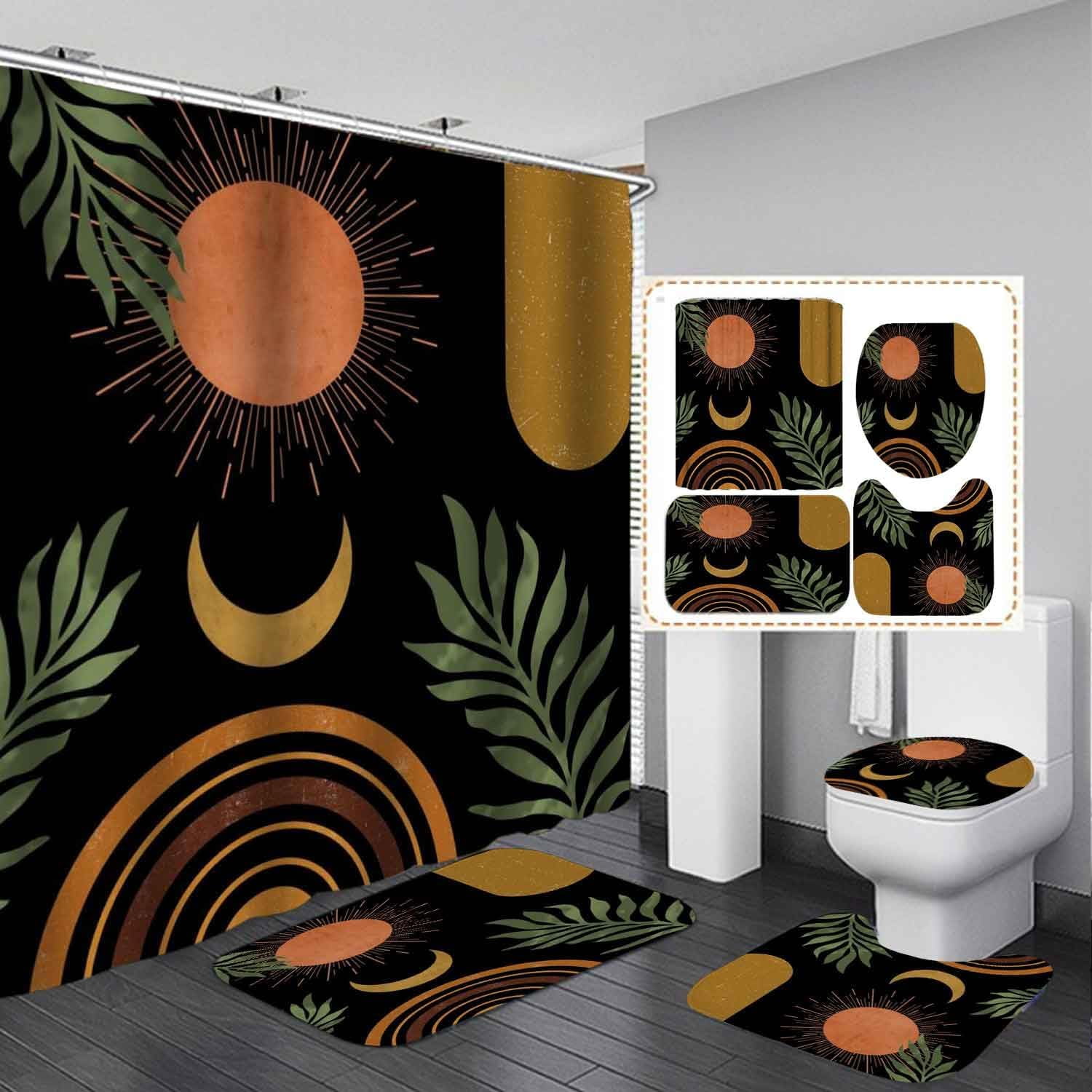 4PCS Mid Century Shower Curtain Sets with Rugs, Minimalist Shower ...