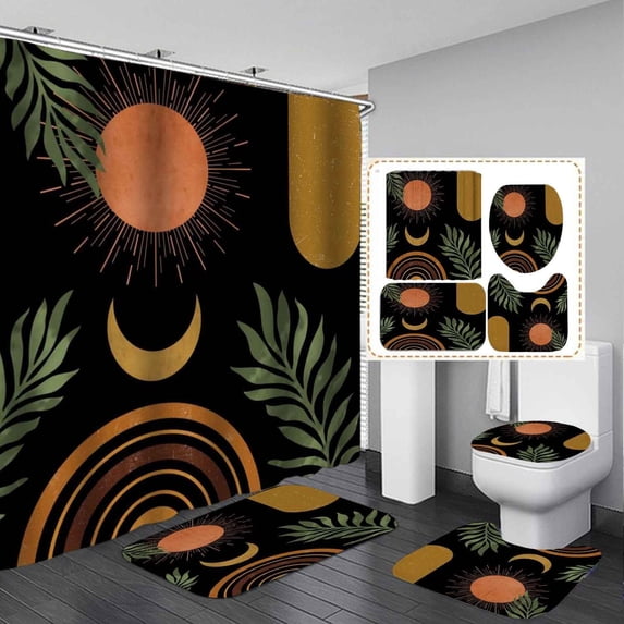 4PCS Mid Century Shower Curtain Sets with Rugs, Minimalist Shower ...