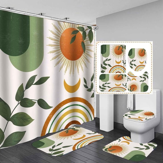 4PCS Mid Century Shower Curtain Sets with Rugs, Minimalist Shower ...
