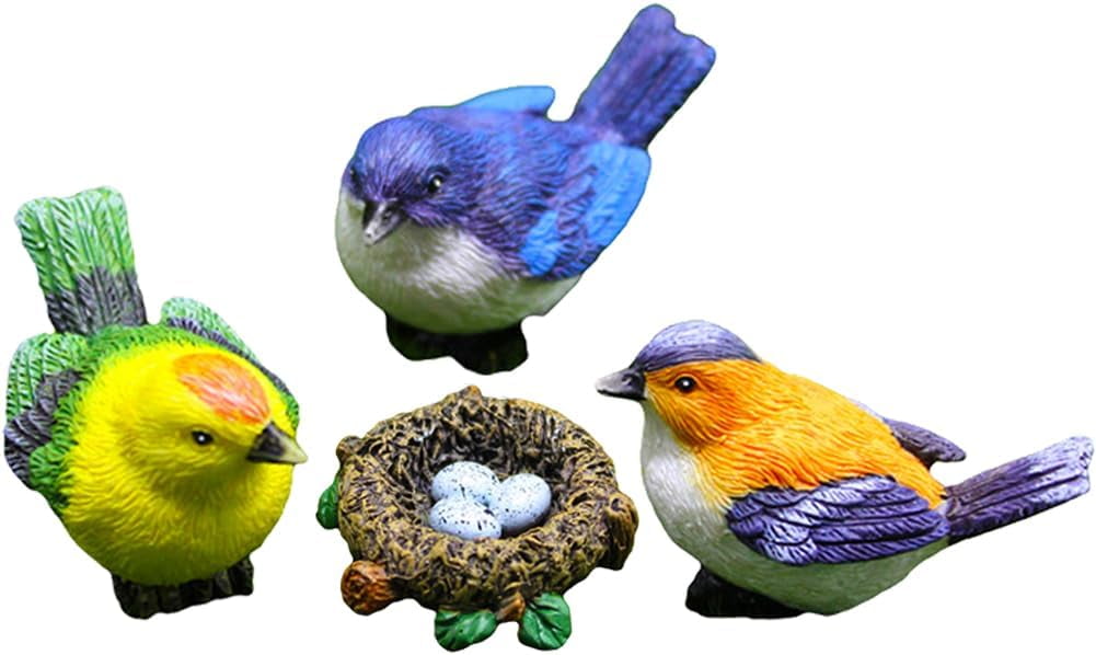 4PCS Mini Bird Figurines, Miniature Birds for Fairy Garden Outdoor ...