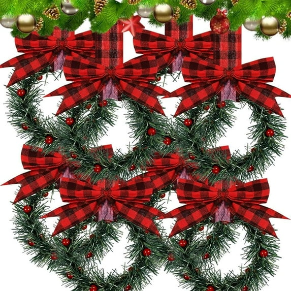 4PCS Mini Christmas Wreaths for Cabinets, Pre Lit Christmas Wreaths for ...