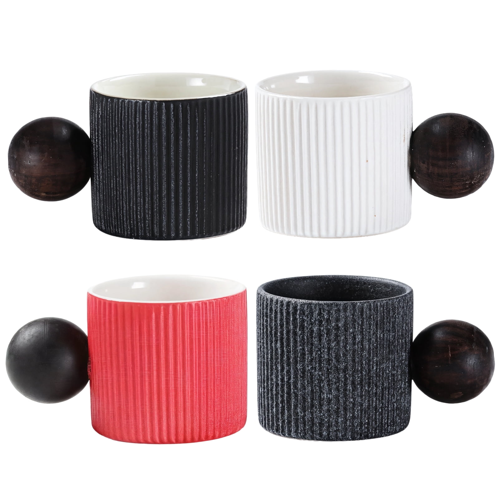4PCS Mini Espresso Cups, 2oz Ceramic Demitasse Cup with Round Wooden ...