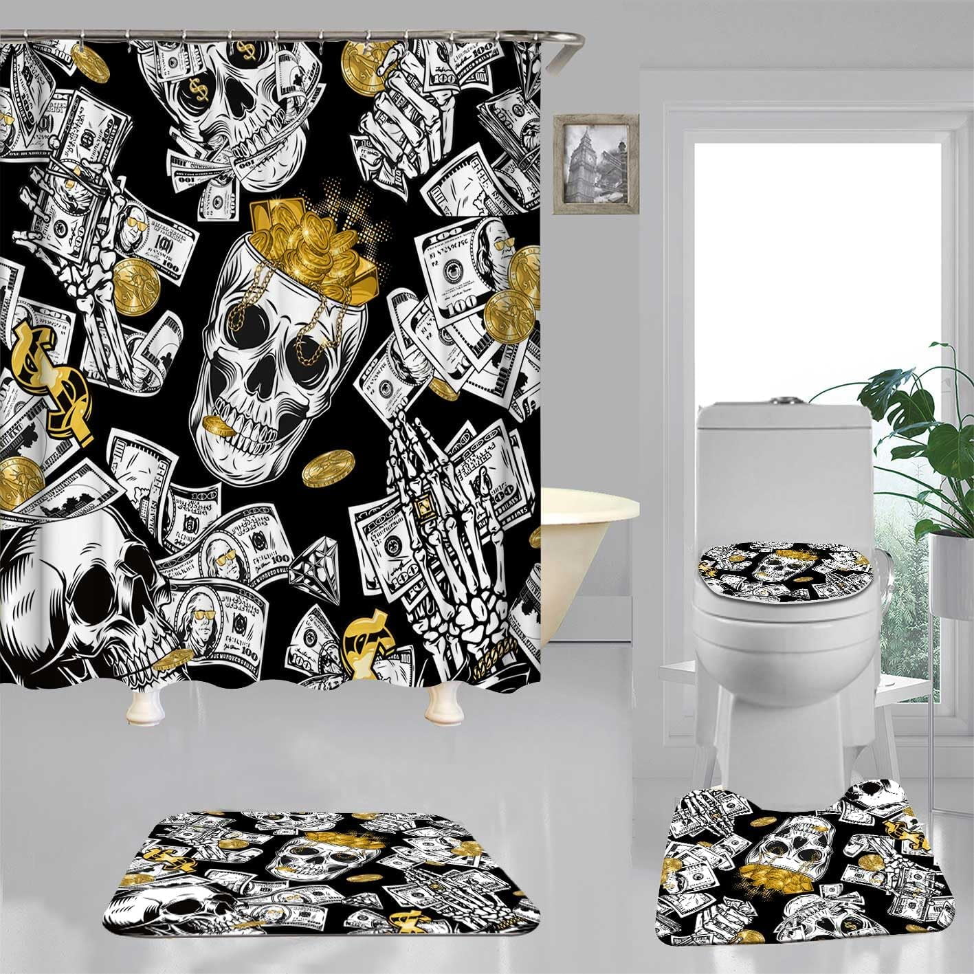 4PCS Money Shower Curtain Set, Hundred Dollar Bill Cash USA 100 Dollar ...