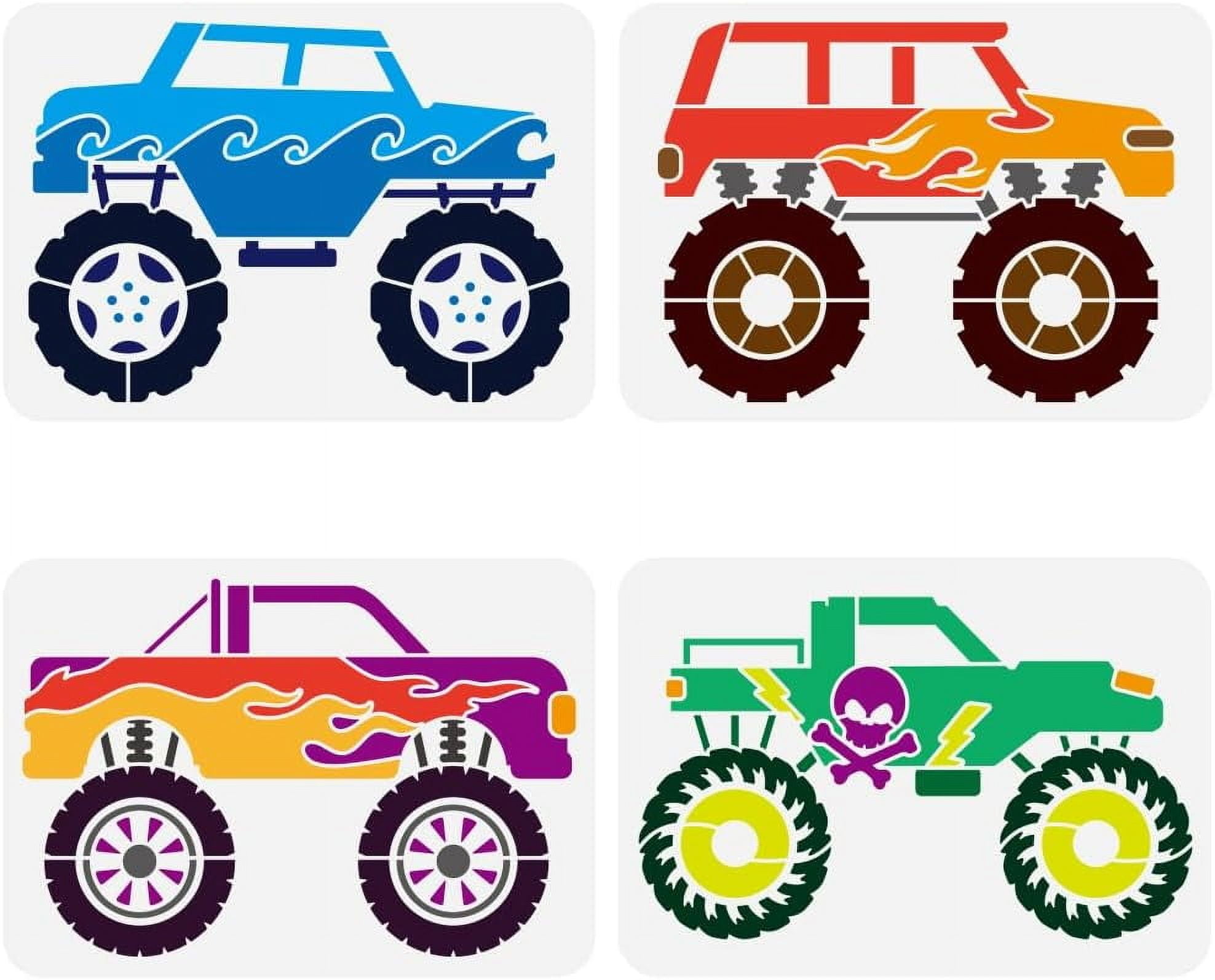 4PCS Monster Truck Stencil for Painting 8.3x11.7 inch Reusable Lifted Big Tires Painting Stencil ...