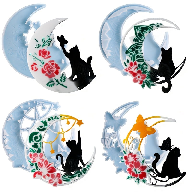 4PCS Moon Cat Pendant Resin Mold for DIY Craft Projects - Create Unique ...