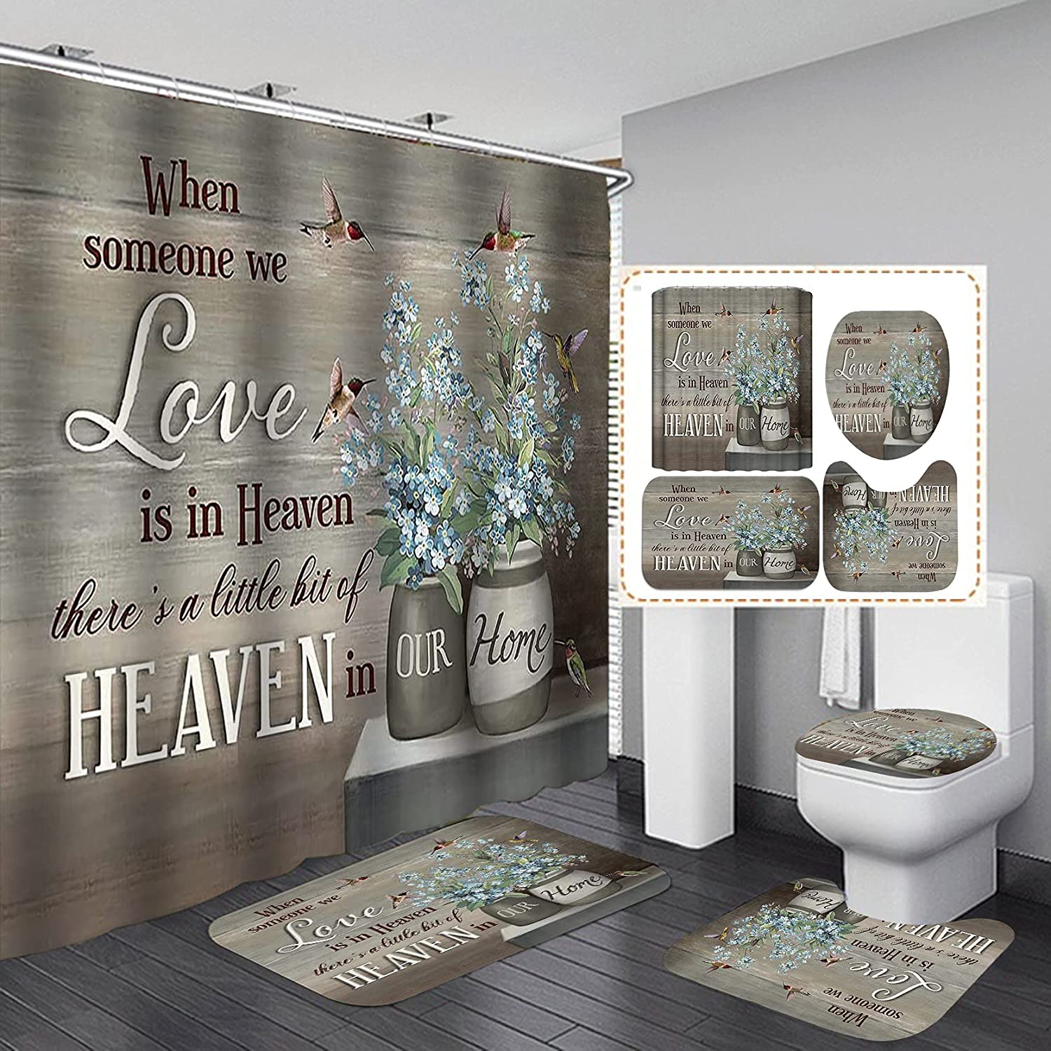 4PCS Motivational Quotes Floral Shower Curtain Vintage Style Country ...