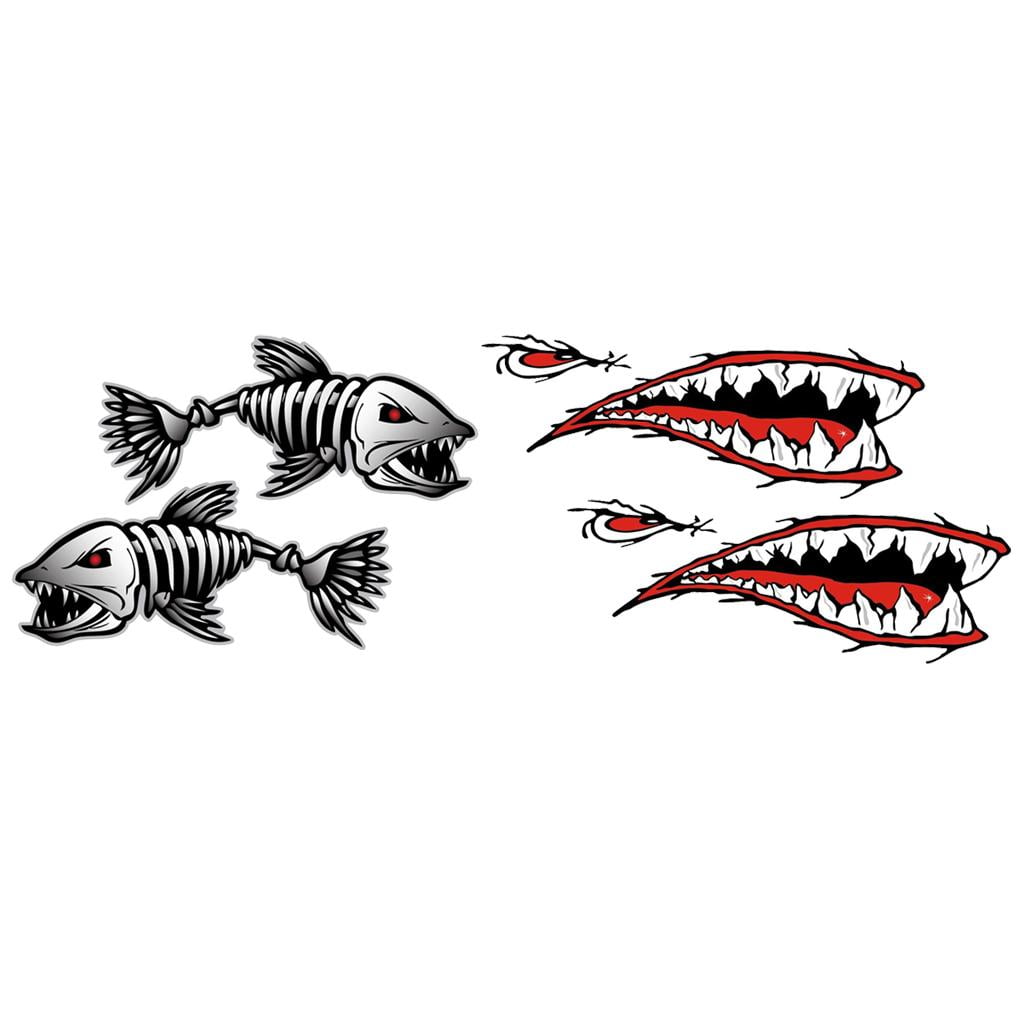 4PCS Mouth / Fish Skeleton sticker for decals Fishing Boat Graphics ...