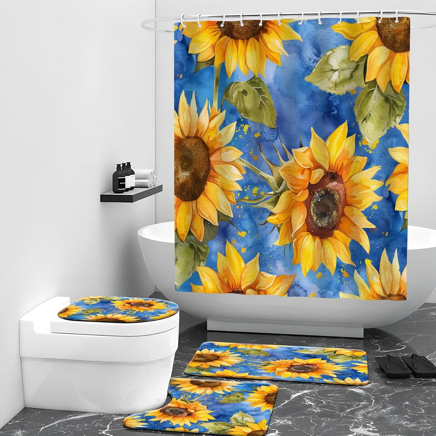4PCS Mushroom Shower Curtain Set for Bathroom with 12 Hooks Sets ...