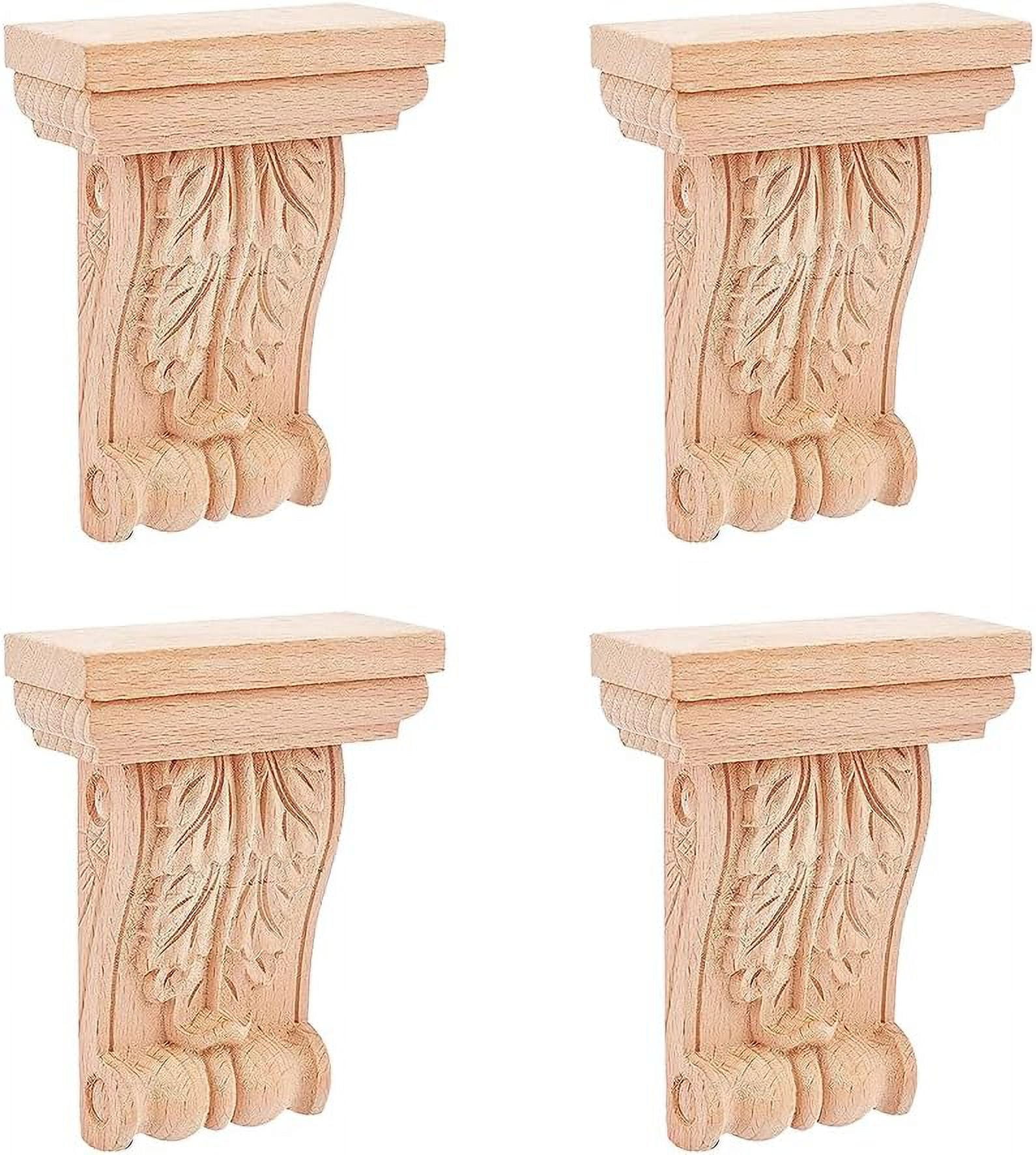 4PCS Natural Solid Wood Carved Onlay Applique 4x3.1in Burlywood ...