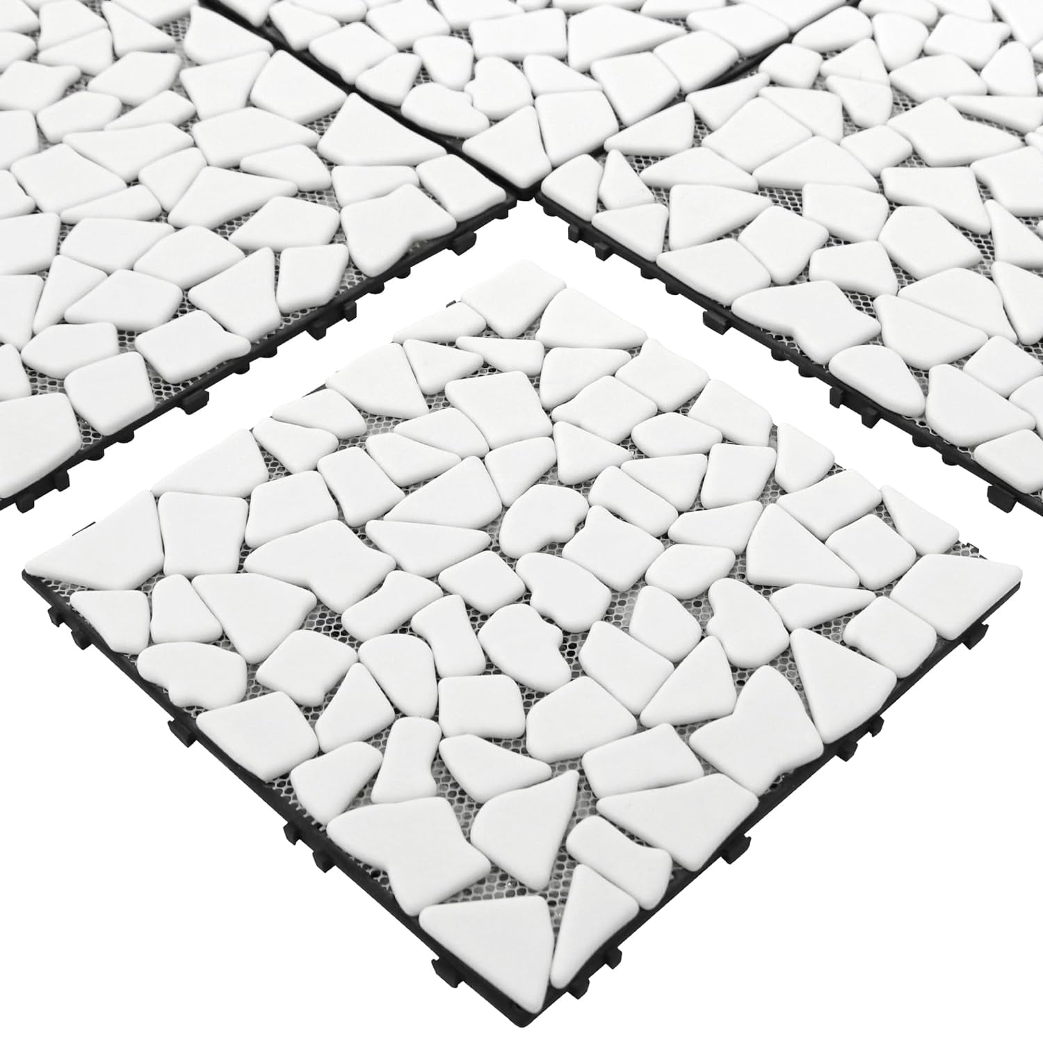 4PCS Natural Stone Interlocking Deck Tiles 12"x12" Pebble Waterproof ...