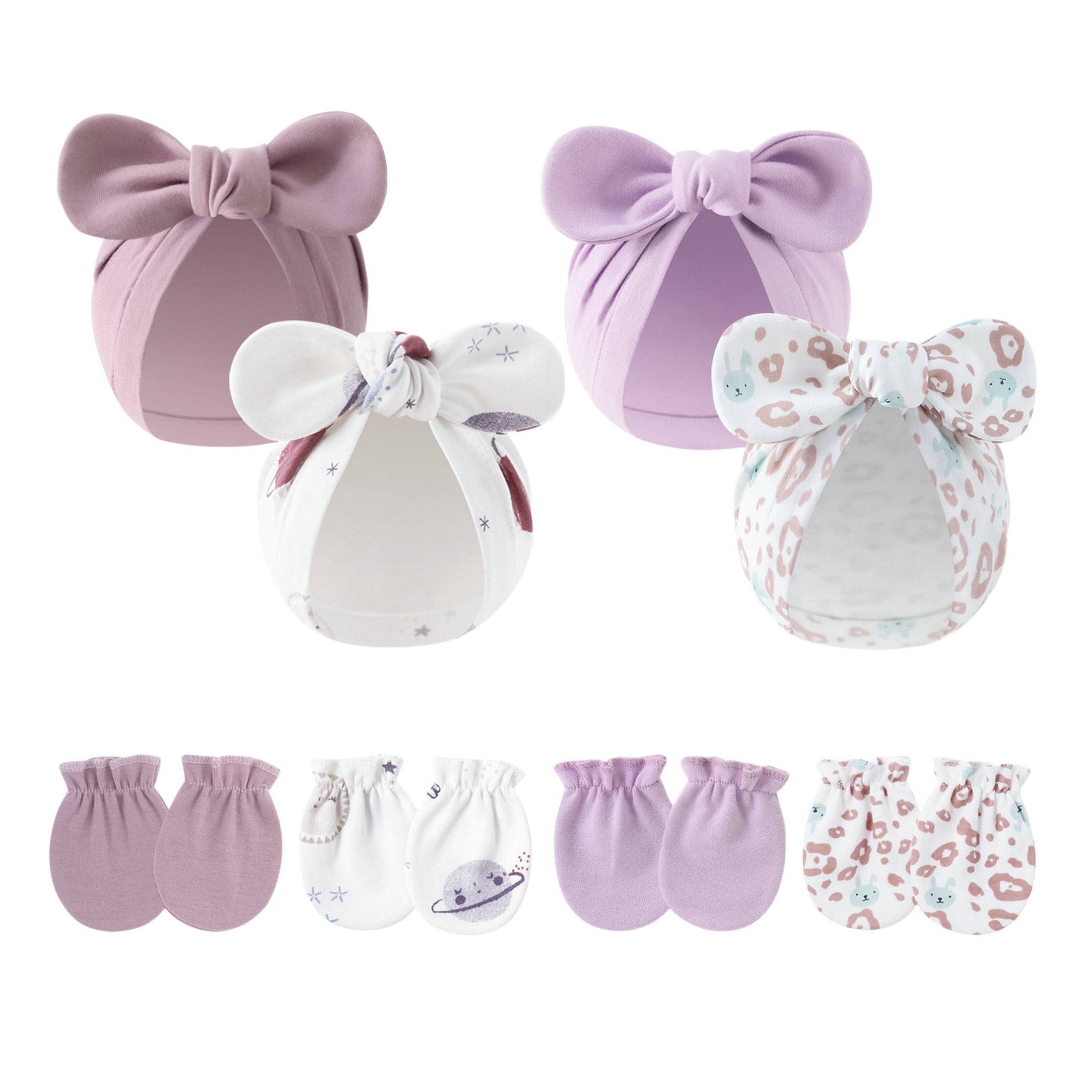 4PCS Newborn Baby Hospital Hats Beanie Bow Infant Caps Cotton Preemie ...