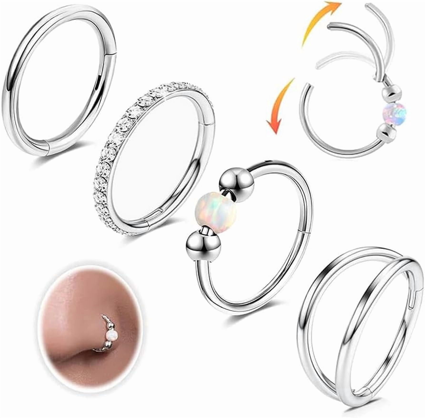 4PCS Nose Ring Hoop for Women Men Hinged Double Nose Hoop CZ Opal ...