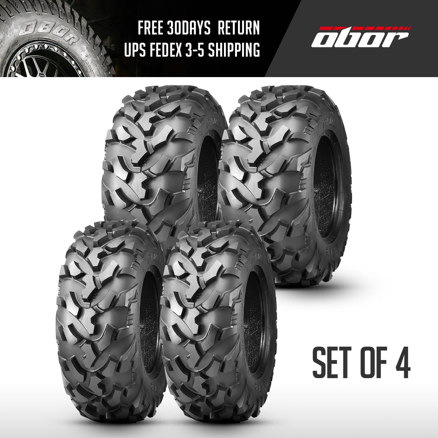 4PCS OBOR RIPLE 25x8R12 Front & 25x10R12 Rear ATV UTV Tires Set, 6PR ...