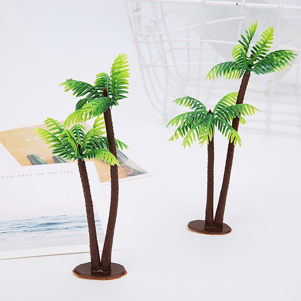 4PCS Palm Tree with Coconuts Cake Topper Plastic Artificial Plant Mini ...