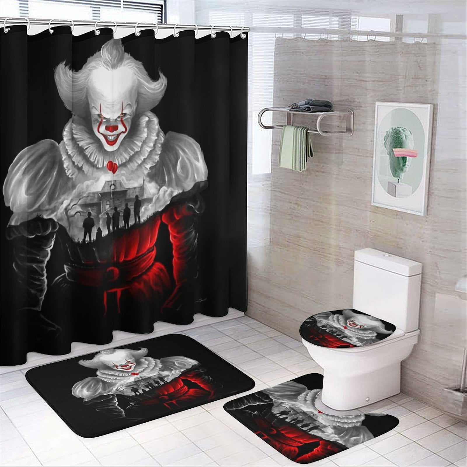 4PCS Pennywise Shower Curtain Sets Bathroom Sets with Shower Curtain ...