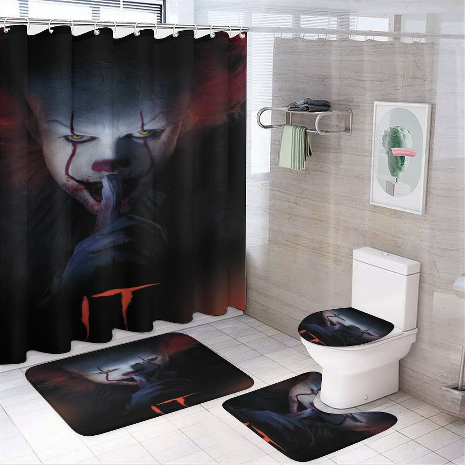 4PCS Pennywise Shower Curtain Sets Bathroom Sets with Shower Curtain ...