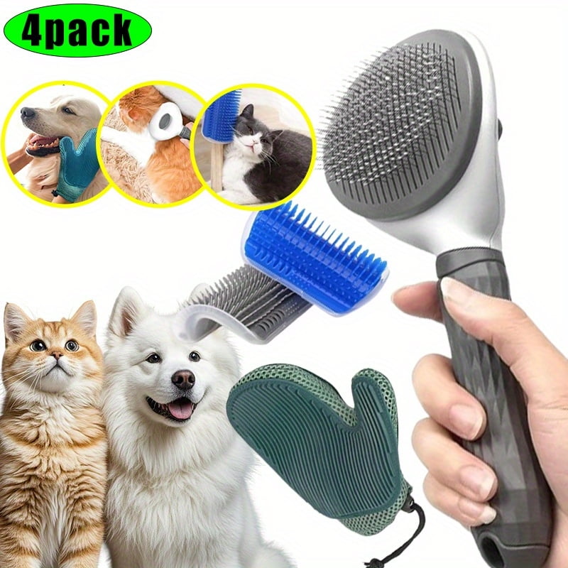 4PCS Pet Grooming Kit–Cat Brush,Dog Brush, Massage Grooming Glove and ...
