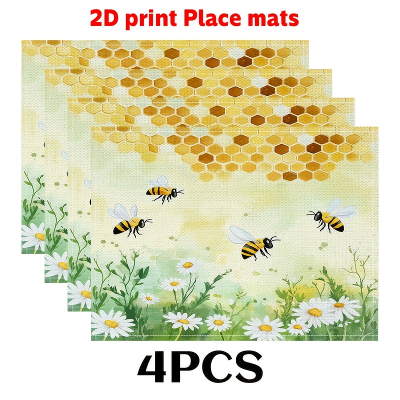 4PCS Placemats Featuring a Easy And Romantic Design with Honey And ...