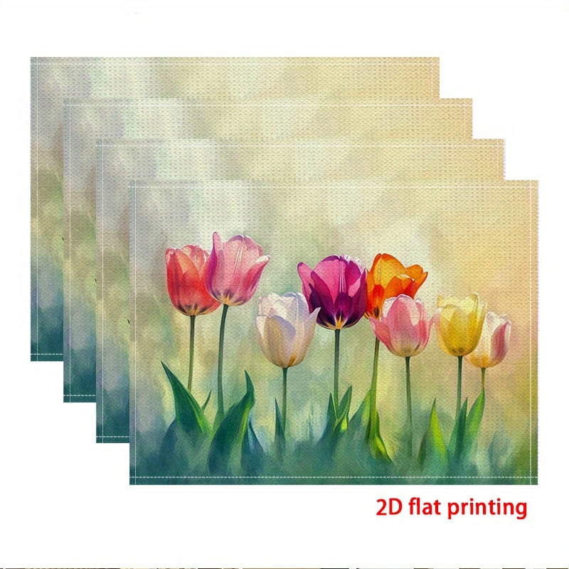 4PCS Placemats,Featuring Vibrant Tulips in a Sunlit Field,fashion print ...