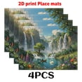 4PCS Placemats,Sea of Flowers Surrounded by Waterfalls,fashion print ...