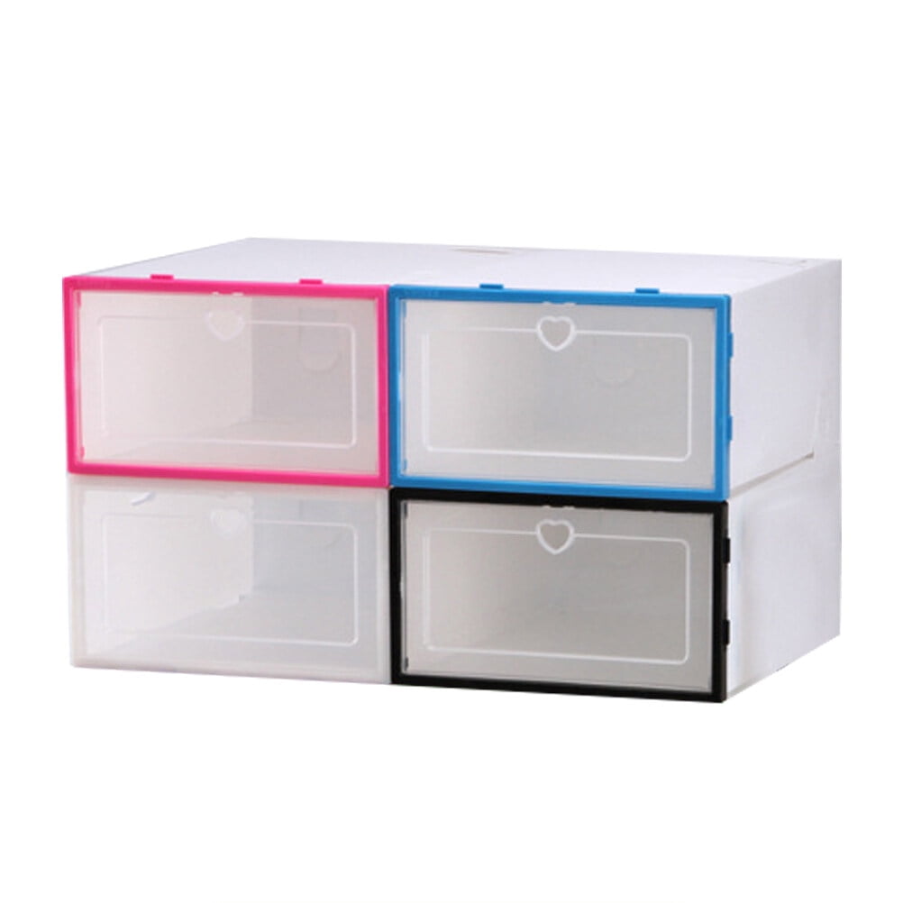 Plastic Shoe Storage Boxes with Lid 4PCS Sturdy Dust Proof Container ...