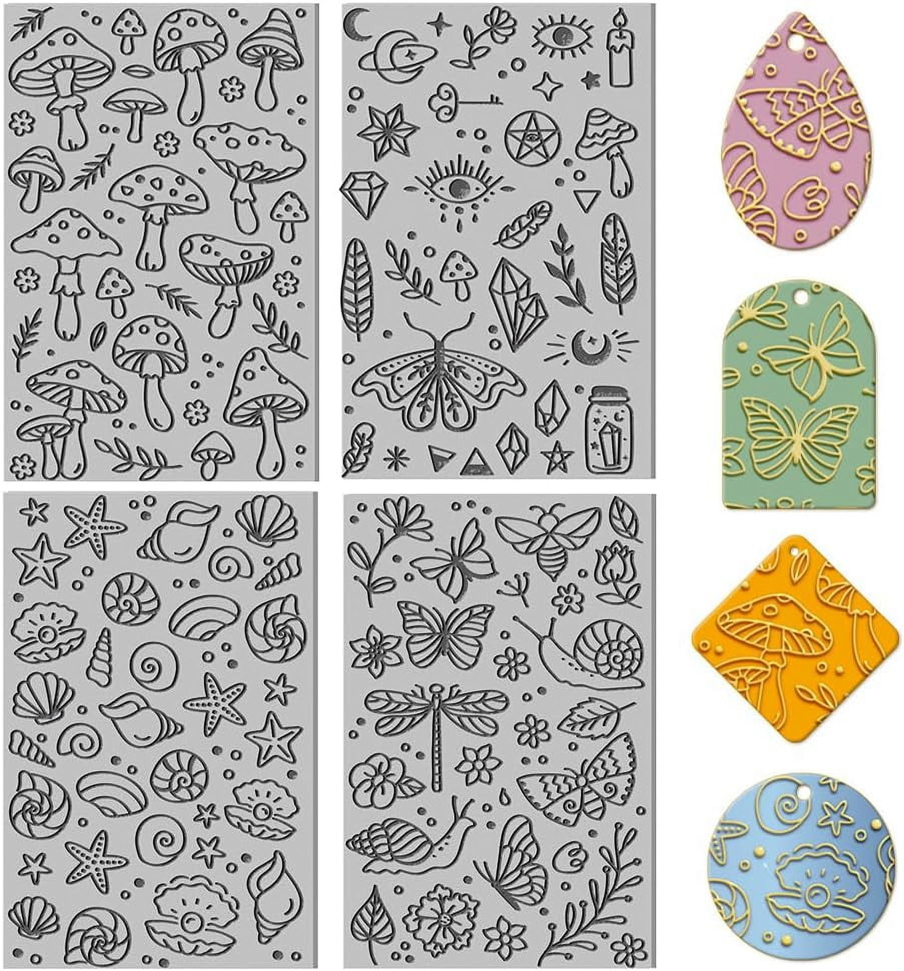 4PCS Polymer Clay Texture Sheets Mushroom Clay Texture Mat Clay Sea ...